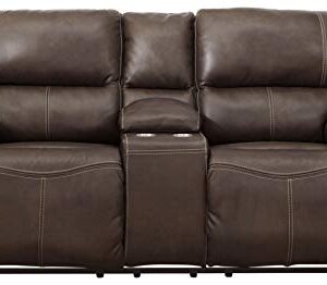 Signature Design by Ashley Ricmen Leather Adjutable Power Reclining Loveseat, Dark Brown & Ricmen Leather 2 Seat Adjustable Power Reclining Sofa with USB Charging, Dark Brown