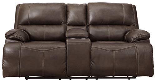 Signature Design by Ashley Ricmen Leather Adjutable Power Reclining Loveseat, Dark Brown & Ricmen Leather 2 Seat Adjustable Power Reclining Sofa with USB Charging, Dark Brown