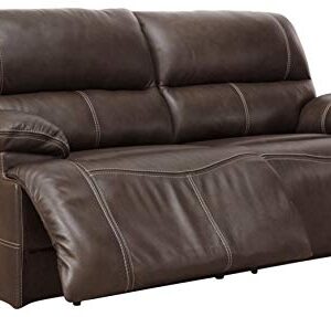 Signature Design by Ashley Ricmen Leather Adjutable Power Reclining Loveseat, Dark Brown & Ricmen Leather 2 Seat Adjustable Power Reclining Sofa with USB Charging, Dark Brown