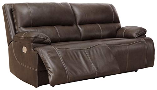 Signature Design by Ashley Ricmen Leather Adjutable Power Reclining Loveseat, Dark Brown & Ricmen Leather 2 Seat Adjustable Power Reclining Sofa with USB Charging, Dark Brown