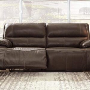 Signature Design by Ashley Ricmen Leather Adjutable Power Reclining Loveseat, Dark Brown & Ricmen Leather 2 Seat Adjustable Power Reclining Sofa with USB Charging, Dark Brown