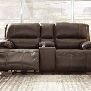 Signature Design by Ashley Ricmen Leather Adjutable Power Reclining Loveseat, Dark Brown & Ricmen Leather 2 Seat Adjustable Power Reclining Sofa with USB Charging, Dark Brown