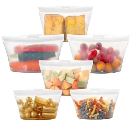 SPLF 6 Pack Silicone Reusable Food Storage Bags, BPA Free Meal Prep Containers, Reusable Ziplock Bags, Microwave Dishwasher Freezer Safe Silicone Sandwich Snack Lunch bag Bowl