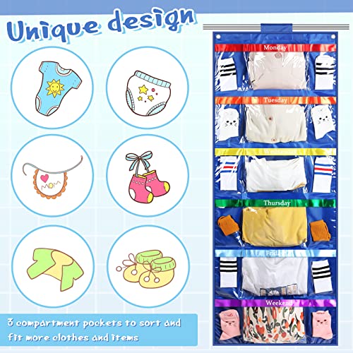 Amylove 2 Pack Days of the Week Kids Clothes Organizer with 4 Hooks Weekly Clothes Organizer for Kids Over the Door Portable Clothes Organizer Rainbow Kids Closet Organizers and Storage (Blue)