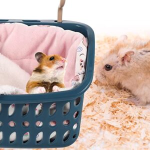 POPETPOP Hamster Plaything Rat Hammock Hanging Basket with Cushion Blanket Hamster Warm Bed Cage Habitats Plush Hideout Pet Cage Accessories for Squirrel Rat Guinea Pig Blue Pet Hanging Hammock