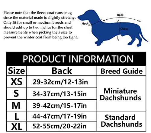 Dachshund Coats Waterproof, Perfect for Dachshunds, Sausage, Weiner Dog Winter Coat with Padded Fleece, Puppy Snowsuit with Adjustable Bands and High Vis Reflective Trim - Navy - XS