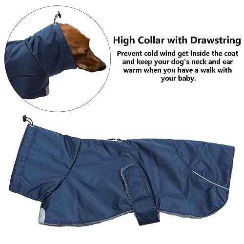 Dachshund Coats Waterproof, Perfect for Dachshunds, Sausage, Weiner Dog Winter Coat with Padded Fleece, Puppy Snowsuit with Adjustable Bands and High Vis Reflective Trim - Navy - XS