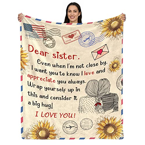 AJIIUSV to Sister Gifts Sunflower Sister Throw Blanket Christmas Blanket Gifts for Sister Birthday Thanksgiving Valentines Gifts 50"x60"