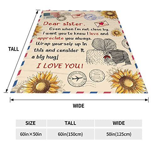 AJIIUSV to Sister Gifts Sunflower Sister Throw Blanket Christmas Blanket Gifts for Sister Birthday Thanksgiving Valentines Gifts 50"x60"