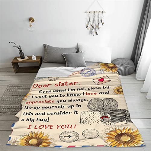 AJIIUSV to Sister Gifts Sunflower Sister Throw Blanket Christmas Blanket Gifts for Sister Birthday Thanksgiving Valentines Gifts 50"x60"