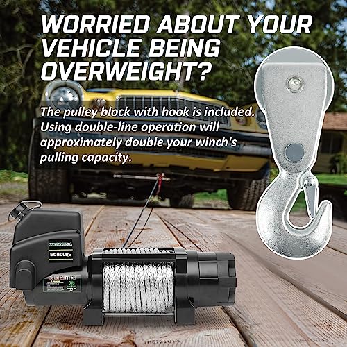 Zostera Electric Winch 12v 6000lbs Boat Trailer Winch with Remote Synthetic Rope 1/4 in x 55 ft Hook Wireless Remote Handlebar Switch, Automatic Braking, Waterproof, for ATV UTV Powersports Off Road