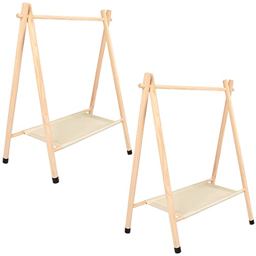 Juexica 2 Pcs Baby Clothes Rack Kids Clothing Rack Dress up Storage Garment Rack Wooden Clothes Organizer with Storage Shelf for Baby Pets Dolls (Beige, 20.5" L x 11.8" W x 29.5" H, Medium)