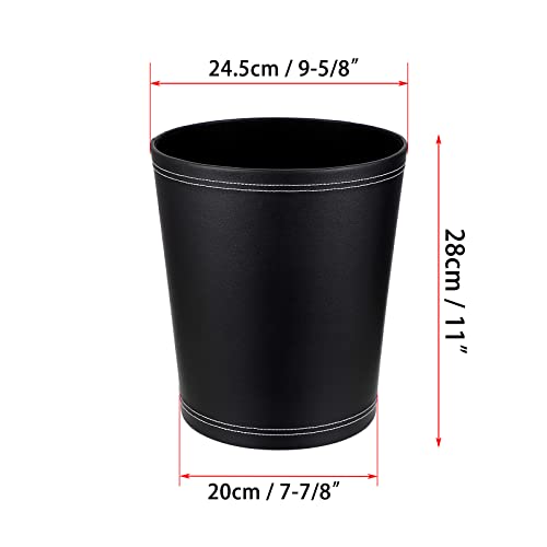 JUXYES Round PU Leather Trash Can Small Wastebasket, 2.6 Gallon / 10 Liters Garbage Container Bin Classic Waste Bin Garbage Storage Trash Can for Kitchen Office Bathroom Bedroom