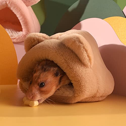 JENPECH Hamster House Cartoon Design - Warm Comfortable Semi-Closed Guinea Pig Hideout Hamster Accessories Hamster Bed for Rodent/Guinea Pig/Rat/Hedgehog Brown XL