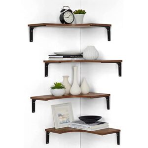 luckyeestar floating corner shelves wall mounted 4 sets, corner wall shelf corner floating shelves for wall decor storage bookshelf floating wall shelves for bedroom living r (4, rustic walnut)