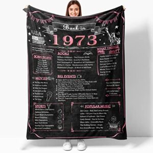 Spanoous 50th Birthday Gifts for Women,1973 Birthday Gifts for Women,50th Birthday Blanket for Women,50th Wedding, 50th Anniversary Blanket,Back in 1973 Blankets Pink 60x50