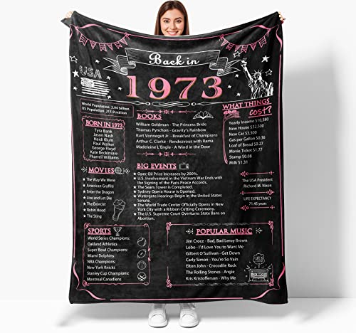 Spanoous 50th Birthday Gifts for Women,1973 Birthday Gifts for Women,50th Birthday Blanket for Women,50th Wedding, 50th Anniversary Blanket,Back in 1973 Blankets Pink 60x50