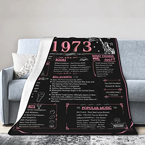 Spanoous 50th Birthday Gifts for Women,1973 Birthday Gifts for Women,50th Birthday Blanket for Women,50th Wedding, 50th Anniversary Blanket,Back in 1973 Blankets Pink 60x50