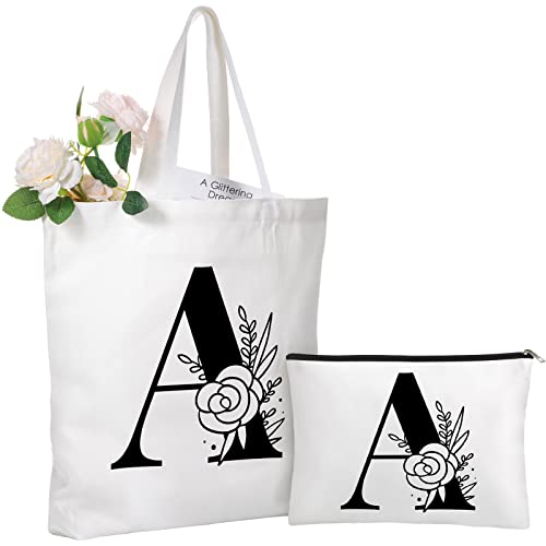 Reginary Monogrammed Initial Tote Bags for Women Graduation Gift Makeup Bag Teacher Appreciation Gift for Graduate Teacher (Letter A)