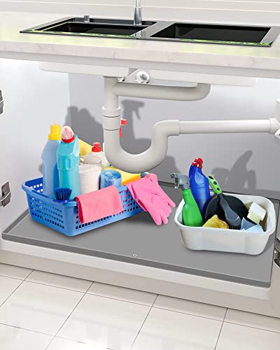 Under Sink Mat Waterproof 28"x22" Kitchen Cabinet Mat - Silicone Under Sink Liner Drip Tray with Drain Hole for The Kitchen, Bath, and Laundry Cabinets