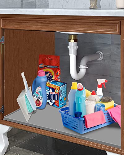 Under Sink Mat Waterproof 28"x22" Kitchen Cabinet Mat - Silicone Under Sink Liner Drip Tray with Drain Hole for The Kitchen, Bath, and Laundry Cabinets