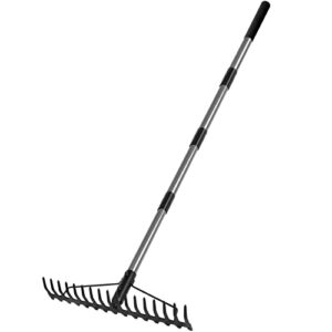 walensee 5.4ft bow rake heavy duty garden rake with stainless steel handle, 17 steel tines metal head rake tool for loosening soil gathering leaf leveling lawn farming land management yarn thatch rake