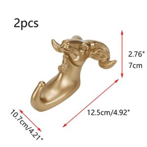 Curqia Animal Shaped Coat Hook Gold Decorative Wall Hook Wildlife Collection Hook Goat Head Hanger for Coat/Clothes/Keys/Towels, 2 Set