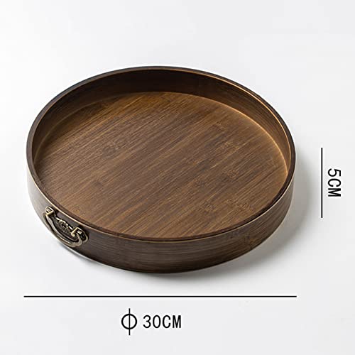 Round Coffee Table Tray, Farmhouse Wood Serving Tray with Metal Handles Round Wooden Trays for Coffee Table, Decorative Serving Round Tray for Kitchen Countertop Home Decor (Round)