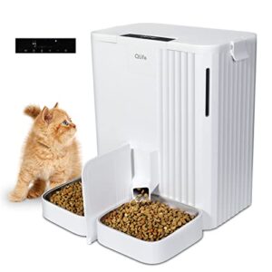 qlife automatic cat dog feeder: dry food dispenser for dog, auto pet feeder, portion control automatic dog feeder (white regular, 6l)