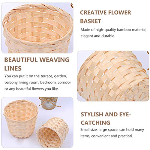 Ciieeo Seagrass Planter Basket 6pcs Mini Woven Baskets Decorative Basket for Party Tabletop DIY Craft Household Bamboo Sundries Basket Without Handles (8.5X8.5CM) Rattan Flower Basket