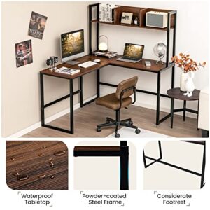 Tangkula Reversible L-Shaped Desk with Hutch, Space Saving Corner Computer Desk with Storage Shelves, Home Office Study Writing Desk Computer Workstation with Storage Bookshelf, Gaming Desk