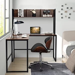 Tangkula Reversible L-Shaped Desk with Hutch, Space Saving Corner Computer Desk with Storage Shelves, Home Office Study Writing Desk Computer Workstation with Storage Bookshelf, Gaming Desk