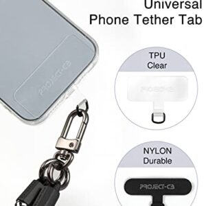 project-cb Phone Tether Tab 2 Pack,Universal Phone Lanyard Patch Without Adhesive,Phone Strap Replacement Part for Cell Phone (Black&Clear)