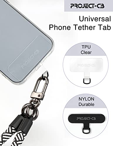 project-cb Phone Tether Tab 2 Pack,Universal Phone Lanyard Patch Without Adhesive,Phone Strap Replacement Part for Cell Phone (Black&Clear)