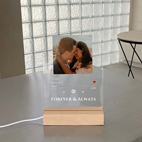 Custom Acrylic Song Plaque, Personalized LED Album Cover Music Plaque with Photo Custom Text Gift for Him, Engagement Gifts, Couples Gift