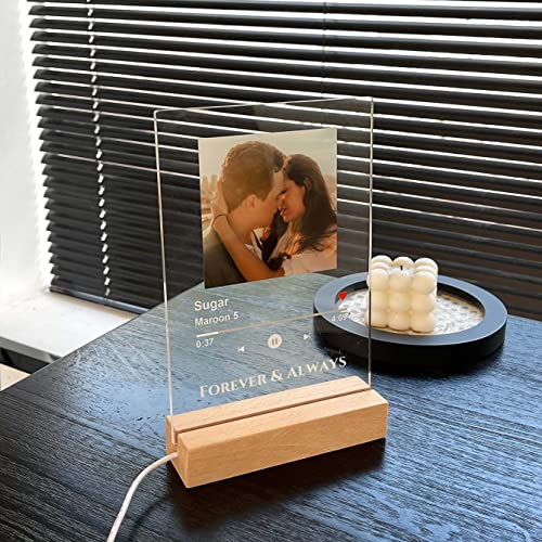 Custom Acrylic Song Plaque, Personalized LED Album Cover Music Plaque with Photo Custom Text Gift for Him, Engagement Gifts, Couples Gift