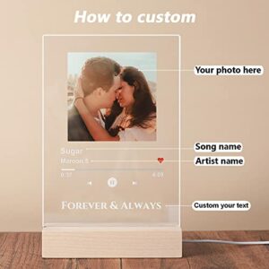 Custom Acrylic Song Plaque, Personalized LED Album Cover Music Plaque with Photo Custom Text Gift for Him, Engagement Gifts, Couples Gift