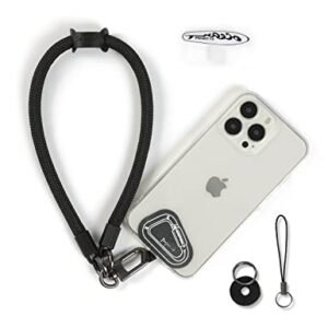 project-cb Hand Wrist Phone Strap,Phone Lanyard Patch ×2,Cell Phone Case Holder,Wristlet Strap for Key,AirPods,Camera (Black, 15.7inch)