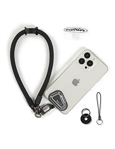 project-cb Hand Wrist Phone Strap,Phone Lanyard Patch ×2,Cell Phone Case Holder,Wristlet Strap for Key,AirPods,Camera (Black, 15.7inch)