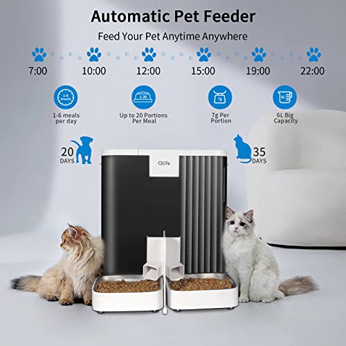 QLIFE Automatic Cat Dog Feeder: Dry Food Dispenser for Dog, Auto Pet Feeder, Portion Control Automatic Dog Feeder (Black Regular, 6L)