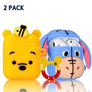 JoySolar 2 Packs for Airpod 1&2 Case Cute Cartoon Character 3D Soft Silicone Air Pods Funny Cover Kawaii Fun Cool Unique Design Shell Stylish Girls Kids Teens Women Cases for Airpods 1/2(Winn+Donkey)