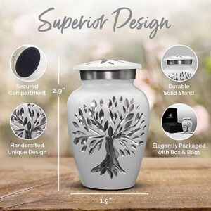 Small White Urns - Tree of Life Keepsake Urns Set of 4 - Small Urns for Human Ashes Male & Female - Handcrafted White Cremation Urns for Ashes with Box & Bags - Perfect Mini Urns for Men & Women