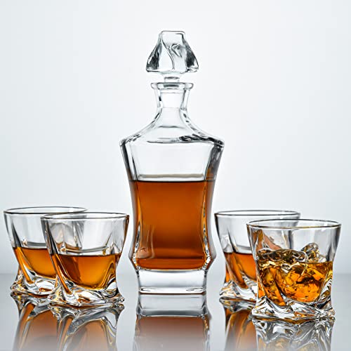 WODEXINGKO Whiskey Decanter Sets for Men, Crystal Whiskey Decanter and Glasses set, Liquor decanter for Bourbon, Scotch, Vodka, Whiskey - Whiskey gifts for men. Transparent