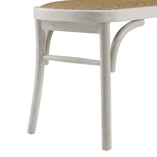 Linon White Bentwood Natural Woven Rattan Seat Hank Bench, White & Natural