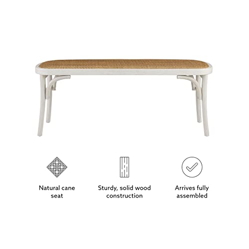 Linon White Bentwood Natural Woven Rattan Seat Hank Bench, White & Natural