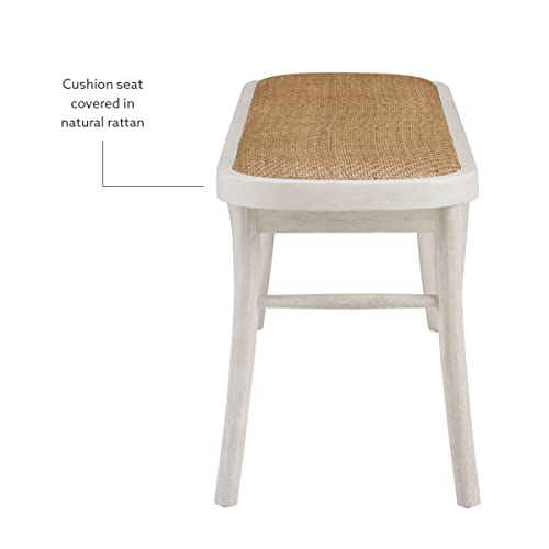 Linon White Bentwood Natural Woven Rattan Seat Hank Bench, White & Natural