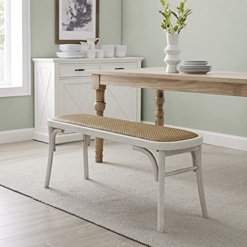 Linon White Bentwood Natural Woven Rattan Seat Hank Bench, White & Natural