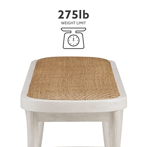 Linon White Bentwood Natural Woven Rattan Seat Hank Bench, White & Natural