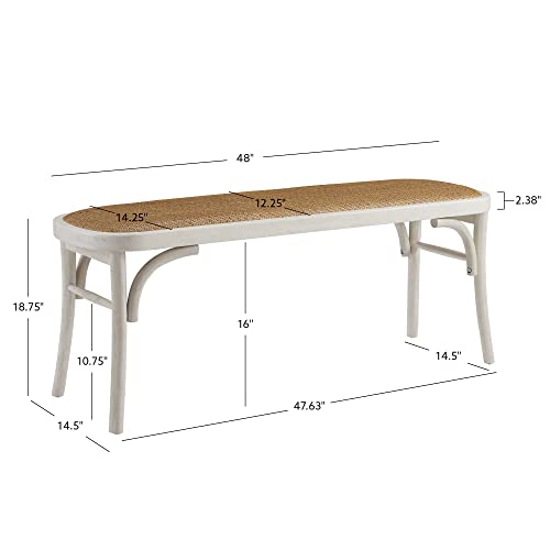 Linon White Bentwood Natural Woven Rattan Seat Hank Bench, White & Natural