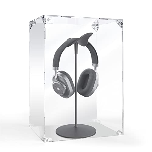 Clear Acrylic Headphones Display Box Dust Cover for Headphones, Collectibles, Figure, Trophy, Model Assemble Cube Stand Dustproof Protection Headphones Showcase Cover (10x7x13 in)